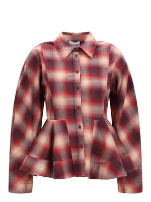 GANNI Peplum Flannel Shirt - Multicolour