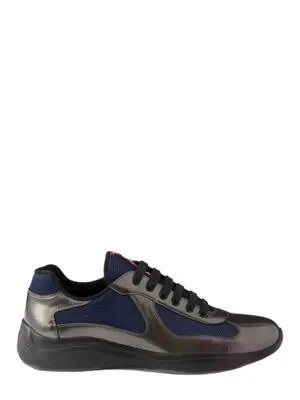 Prada America's Cup Metallic-leather And Bike-fabric Lace-up Sneakers - Grey