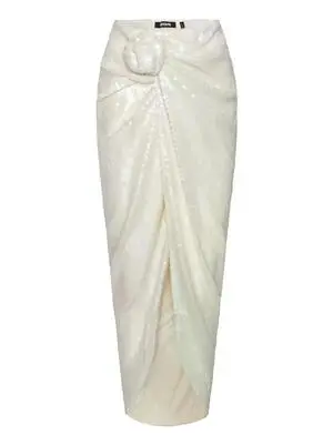 ROTATE BY BIRGER CHRISTENSEN Sequined Knot Midi Skirt - Neutrals