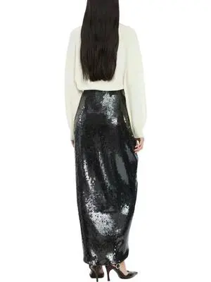 ROTATE BY BIRGER CHRISTENSEN ROTATE BIRGER CHRISTENSEN Sequined Draped Midi Skirt With Knot Detail And Slit