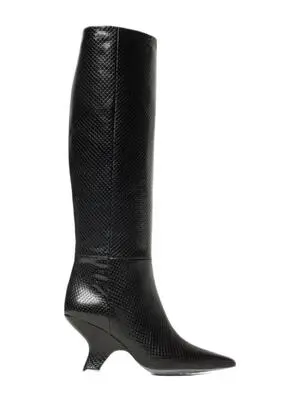 ANNA F. Anna F. Python-Print Leather Knee-High Boots