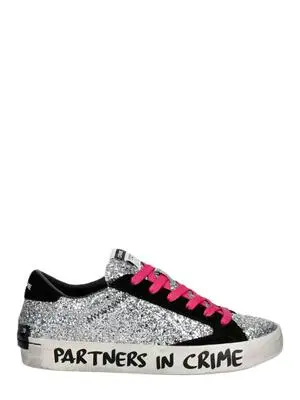 CRIME LONDON Glitter Embellished Slogan Print Sneakers - Silver