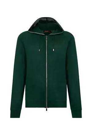 MOORER Zip-up Knit Hoodie - Green