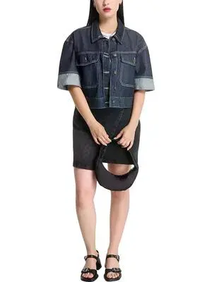 KARL KANI Karl Kani Cropped Denim Shirt With Contrast Stitching