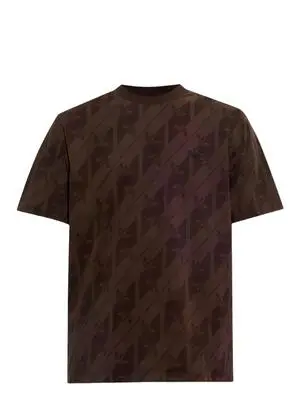 Adidas Monogram-print Logo-patch T-shirt - Brown