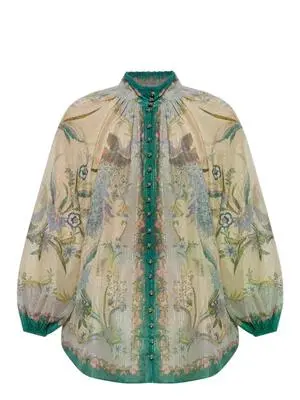 Zimmermann Indra Billow Floral-print Shirt - Neutrals