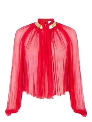 Elisabetta Franchi Crepon Blouse With Jewel Collar - Red