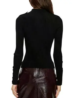 COURREGES Ribbed Knit Logo Detail Polo Shirt - Black