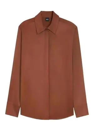 BOSS BOSS Regular-Fit Satin-Finish Blouse Brown