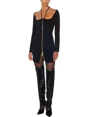 Elisabetta Franchi Knit Mini Dress With Ties And Zip Detail - Black