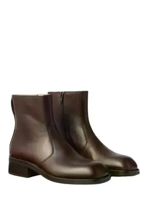 LEMAIRE Zipped Ankle Boots In Shiny Leather - Brown