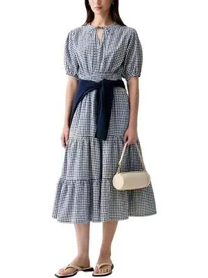 Barbour Ashwell Gingham Check Tiered Midi Dress - Blue