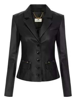 Elisabetta Franchi Leather Jacket With Logo Details - Black