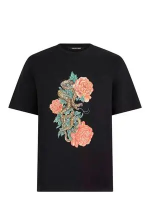 Roberto Cavalli Snake Floral-print T-shirt - Black