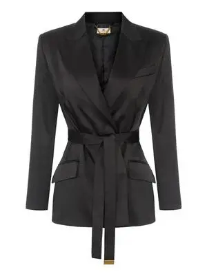Elisabetta Franchi Stretch Satin Belted Jacket - Black