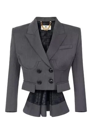 Elisabetta Franchi Cool Wool Cropped Jacket With Tailed Design - Grey