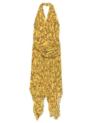 Proenza Schouler Paulina Floral-print Pleated Halterneck Dress - Yellow