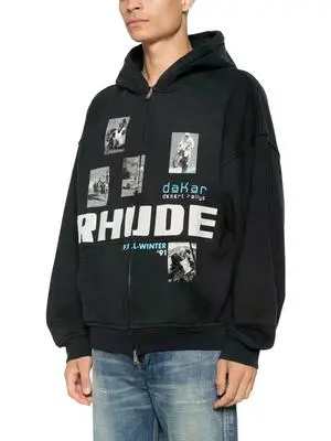 Rhude Logo-print Zip-up Hoodie - Black