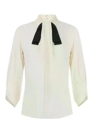 Elisabetta Franchi Georgette Blouse With Bow Detail - Neutrals