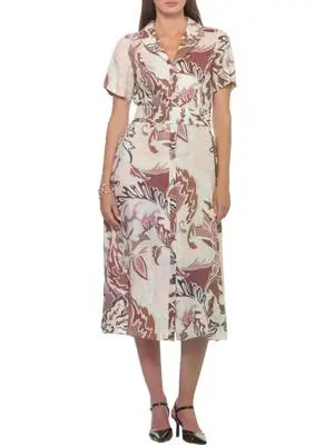 Marella Printed Belted Midi Dress - Pink