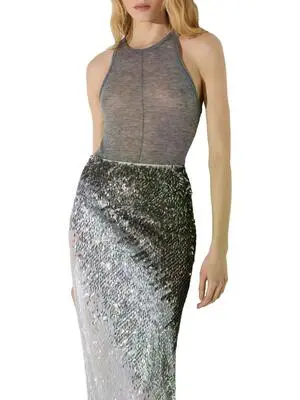 Elisabetta Franchi Wool Ribbed Racerback Top - Grey