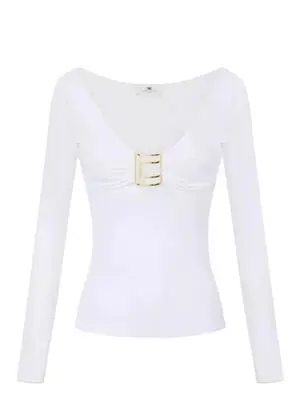 Elisabetta Franchi Jersey Top With Jewel Logo Detail - White