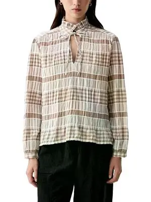 Barbour Hinton Gingham Ruffled High Neck Blouse - Neutrals