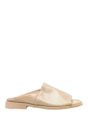 SERGIO MORETTI FIRENZE Open Toe Leather Flat Sandals - Neutrals