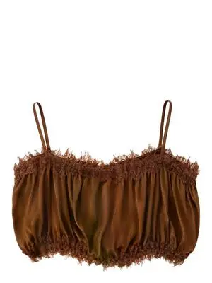 Gold Hawk Lace-trim Ruffled Camisole Top - Brown
