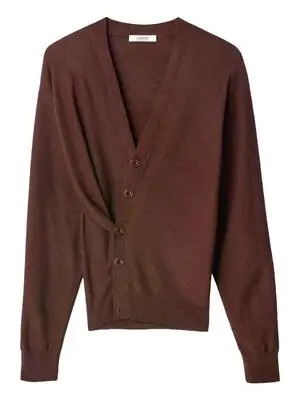 LEMAIRE Relaxed Twisted Merino Blend V-neck Cardigan - Brown