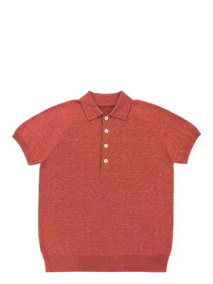 GRAN SASSO Pointelle Knit Raglan Sleeve Polo Shirt - Red