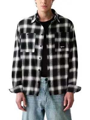 Karl Lagerfeld Check-pattern Logo-patch Shirt - Black