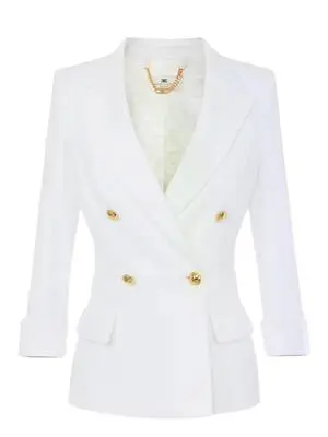 Elisabetta Franchi Double-breasted Stretch Crêpe Blazer With Peplum Detail - White