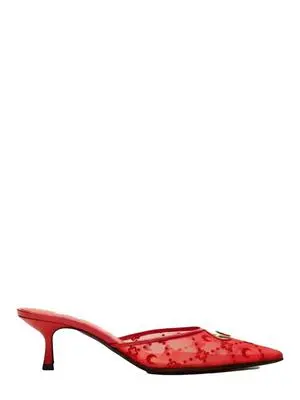 MARINE SERRE Flock Kitten Mesh Mules - Red