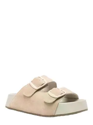 SERGIO MORETTI FIRENZE Suede Double Buckle Sandals - Neutrals