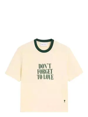 AMI Paris Printed Cotton Don't Forget To Love T-shirt Neutrals