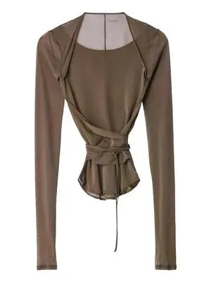 LEMAIRE Ballerina Wrap Top In Mesh Jersey - Brown