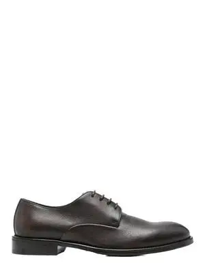 Canali Dark Leather Derby Shoes - Brown