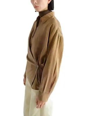 LEMAIRE Straight-collar Twisted Shirt In Dry Silk - Brown