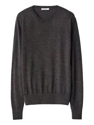 LEMAIRE Crew Neck Sweater In Fine Mouliné Merino Wool - Brown