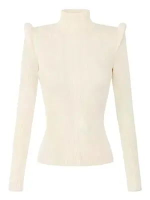 Elisabetta Franchi Knit Turtleneck Top With Padded Shoulders - Neutrals