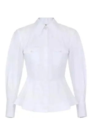 Elisabetta Franchi Cotton Poplin Shirt With Voluminous Sleeves And Flounce - White