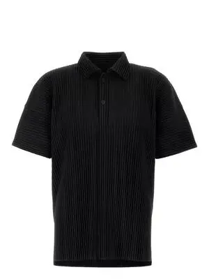 Issey Miyake Pleated Polo Shirt - Black