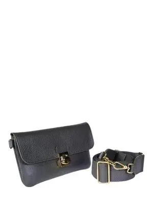 COCCINELLE C-me Lock Grained Leather Shoulder Bag - Grey