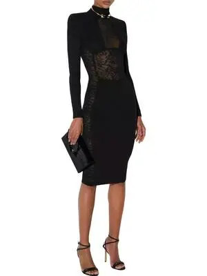Elisabetta Franchi Lace-panelled Mesh-insert Knit Dress - Black