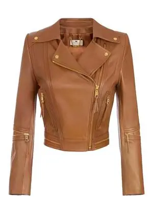 Elisabetta Franchi Leather Biker Jacket - Brown