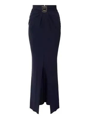 Elisabetta Franchi Draped Crêpe Jersey Maxi Skirt With Jewel Logo - Blue