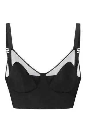 Elisabetta Franchi Cool Wool And Tulle Appliqué Top - Black