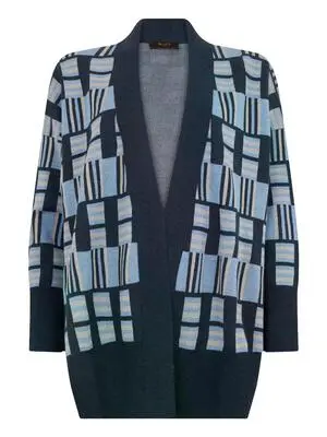 MOORER Geometric Pattern Shawl Collar Cardigan - Blue