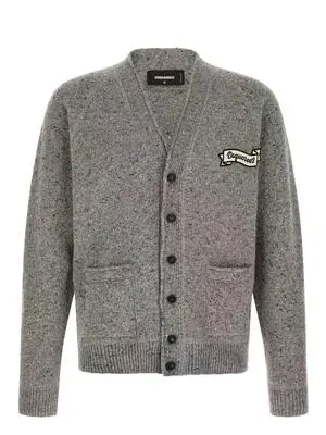 Dsquared2 Knitted V-neck Cardigan With Logo Detail - Grey